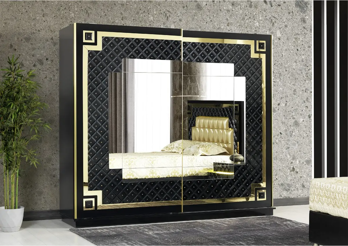 QUEEN BLACK BEDROOM SET – Sliding Door Wardrobe