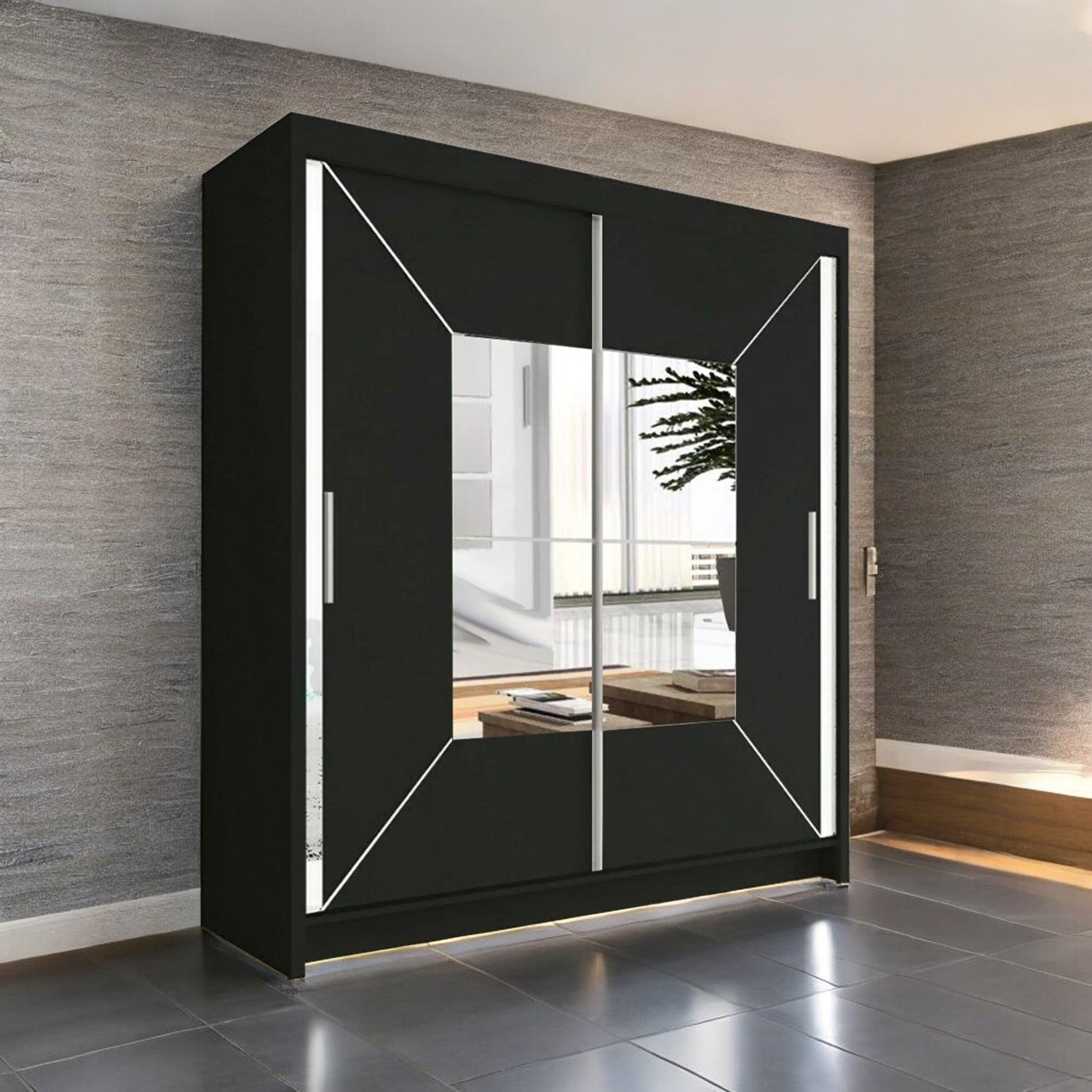 Nicole double mirror sliding wardrobe with led store